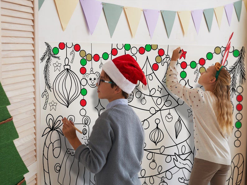 Giant Christmas Coloring Poster Holiday Printables Black and White ...