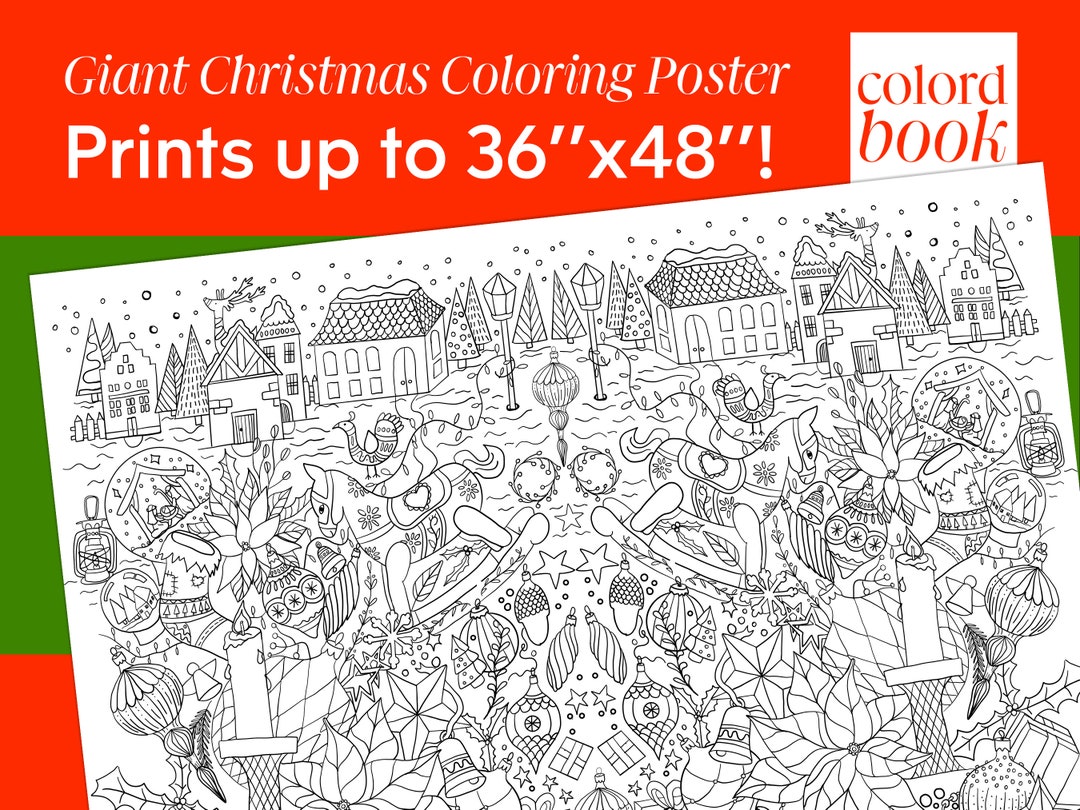 Giant Christmas Coloring Poster Holiday Printables Black - Etsy UK