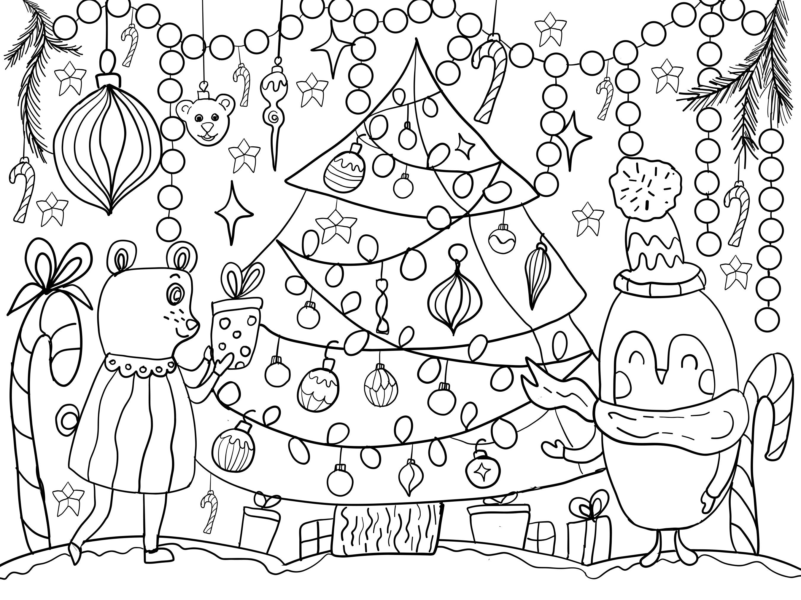 Giant Christmas Coloring Poster Holiday Printables Black and White ...