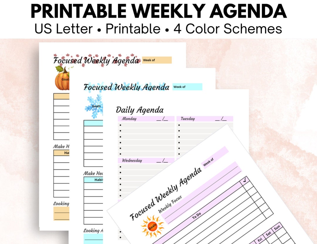 Printable Weekly Agenda, Weekly Planner, Printable PDF for Instant ...