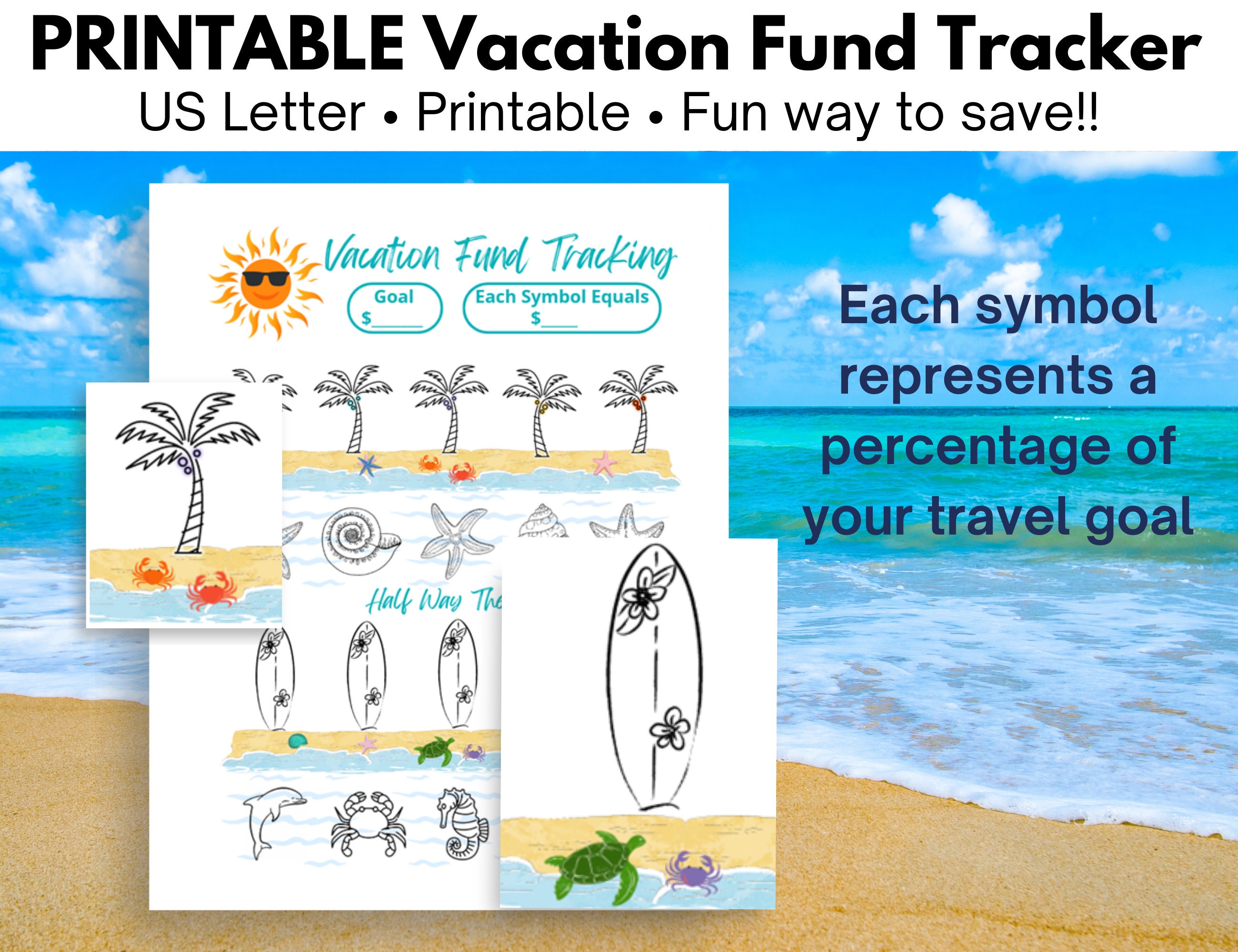 Fun Way to Track Savings! Printable Beach Vacation Tracker! INSTANT ...