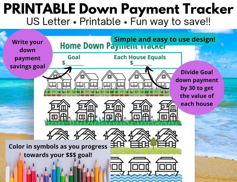 PRINTABLE Home Down Payment Tracker! Home Buying Savings Chart! Instant ...
