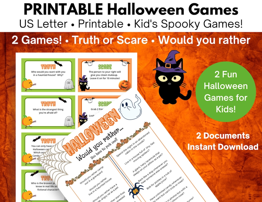 Printable Halloween Games for Kids!! Truth or Scare & Would You Rather ...