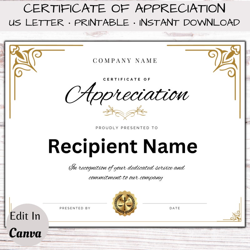 Employee Appreciation Certificate - Etsy