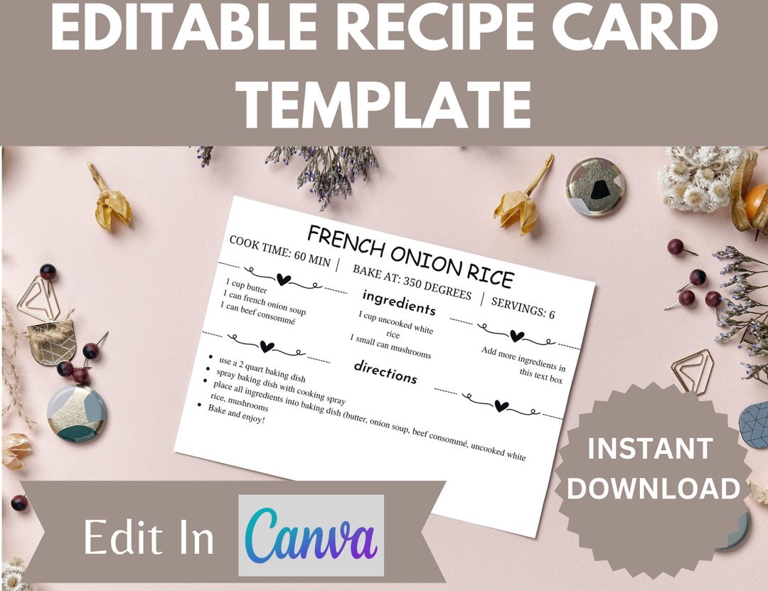 Editable Recipe Card Template, Simple Recipe Card Printable, 4x6 Recipe ...