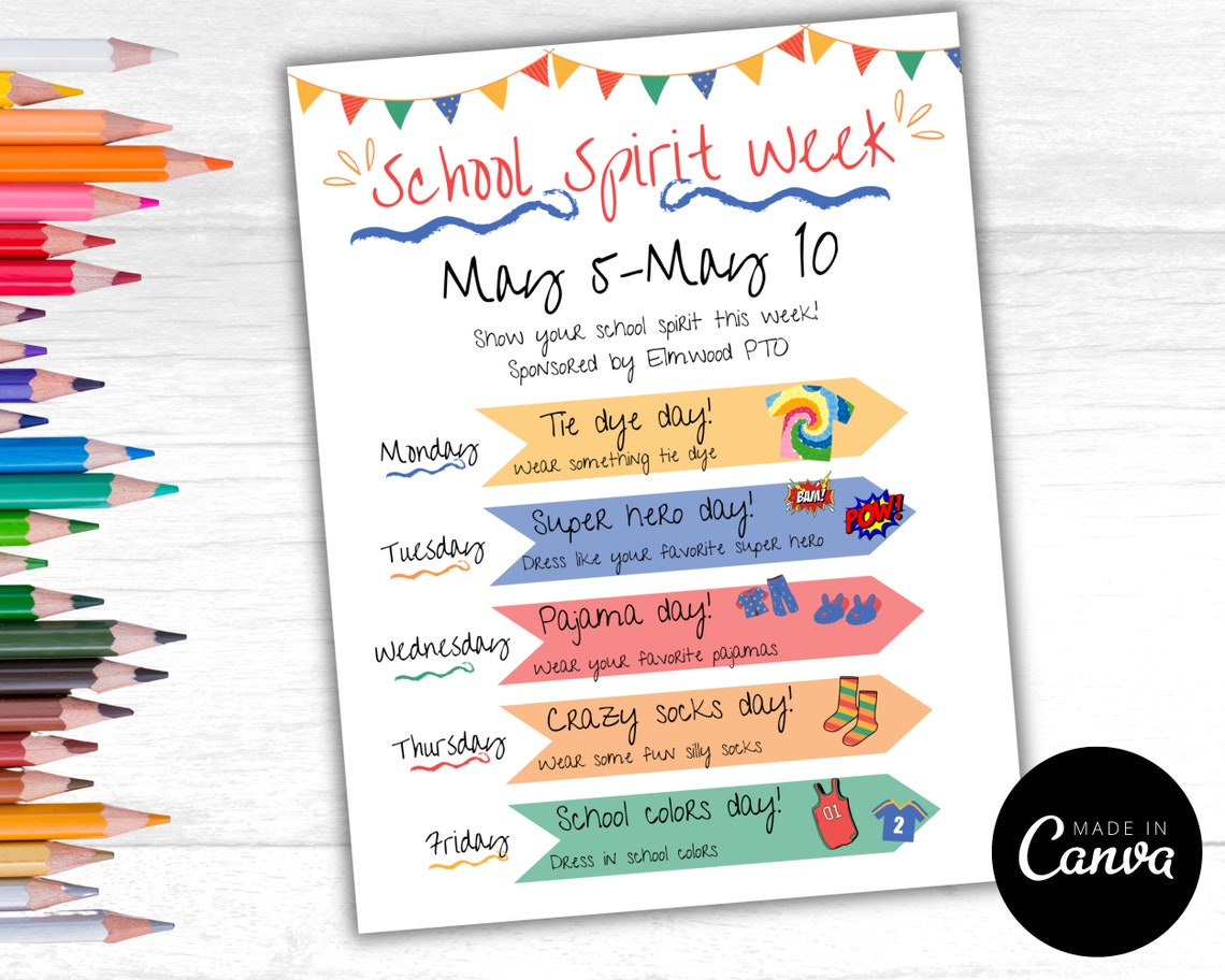 Editable Pto School Spirit Flyer | School Spirit Week | Pta Spirit Week ...