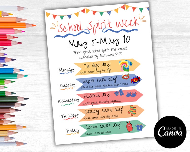 Editable Pto School Spirit Flyer | School Spirit Week | Pta Spirit Week ...