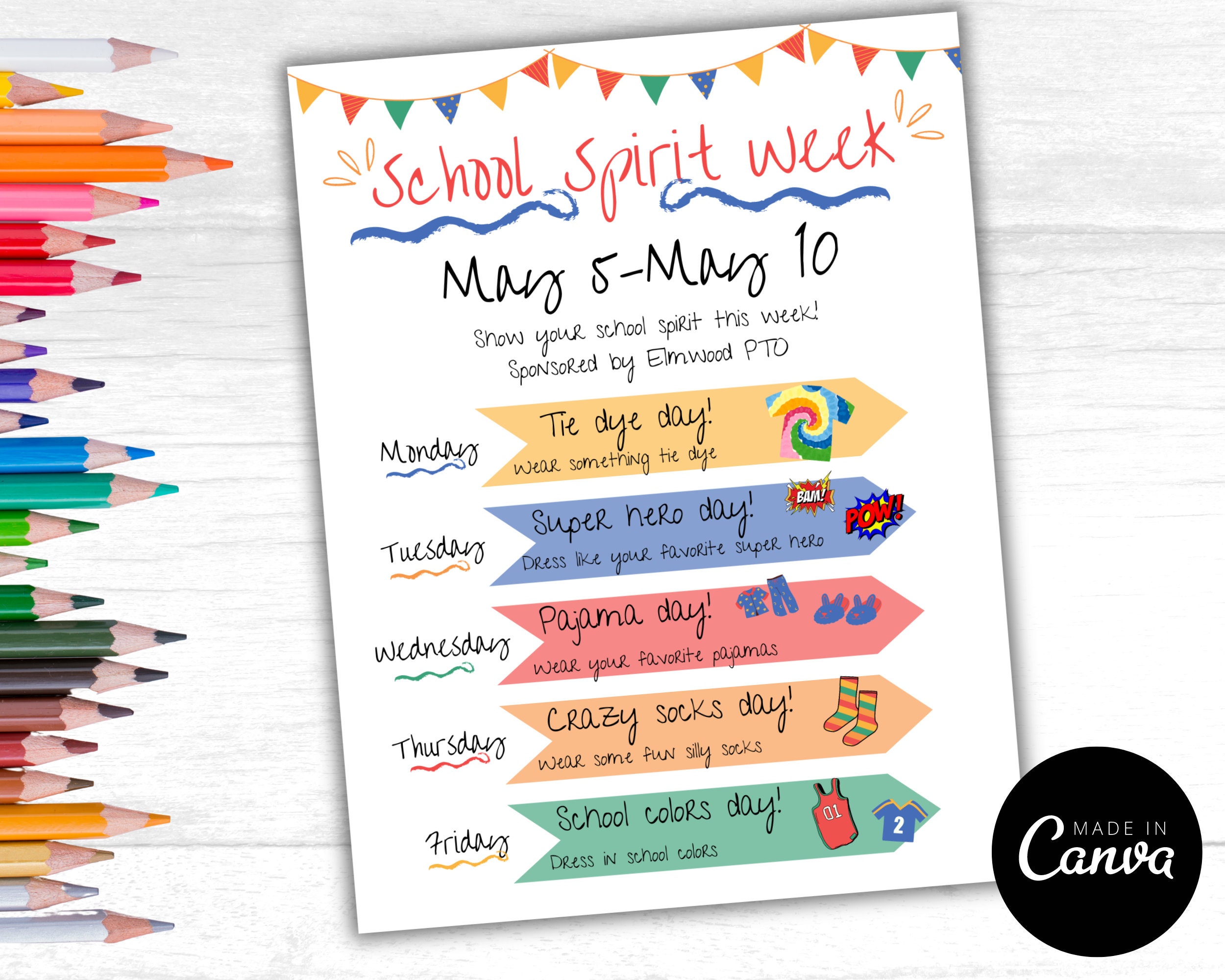 Editable Pto School Spirit Flyer | School Spirit Week | Pta Spirit Week ...