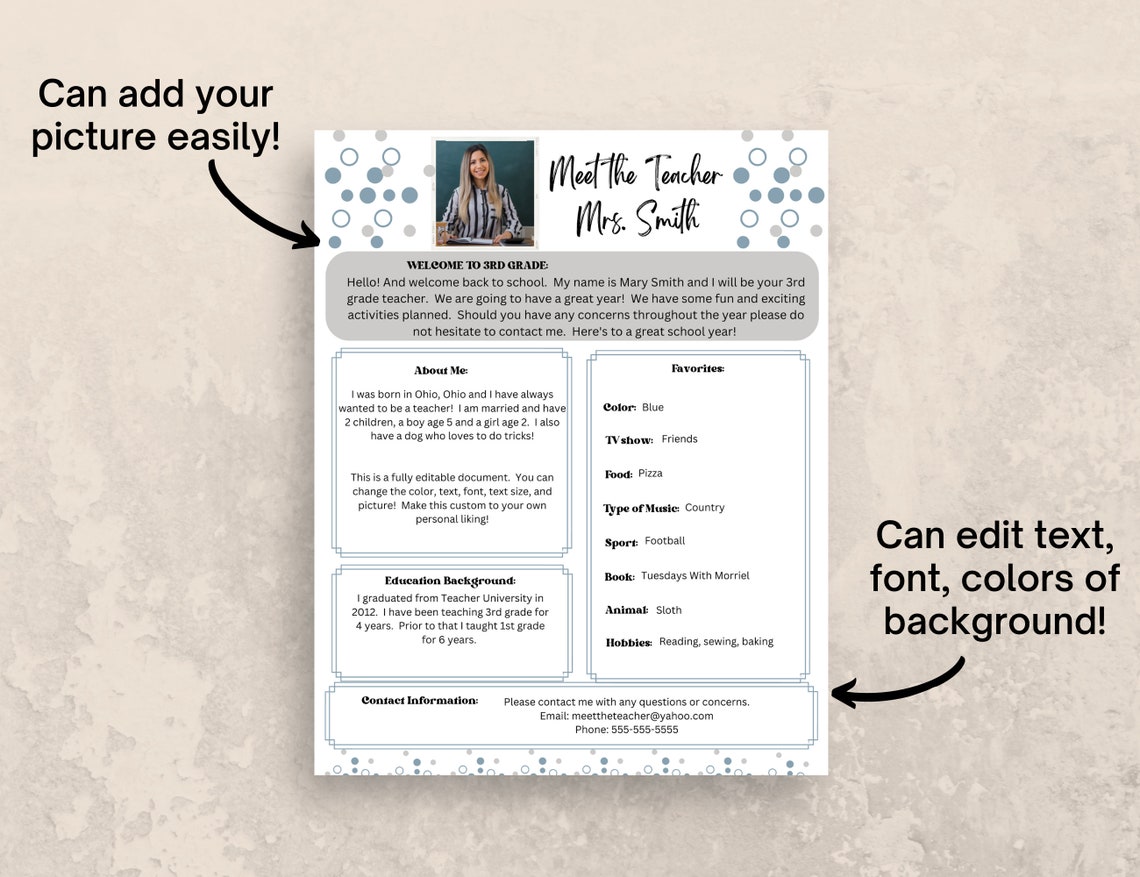 Editable Meet the Teacher Template, Canva Template, All About Me ...