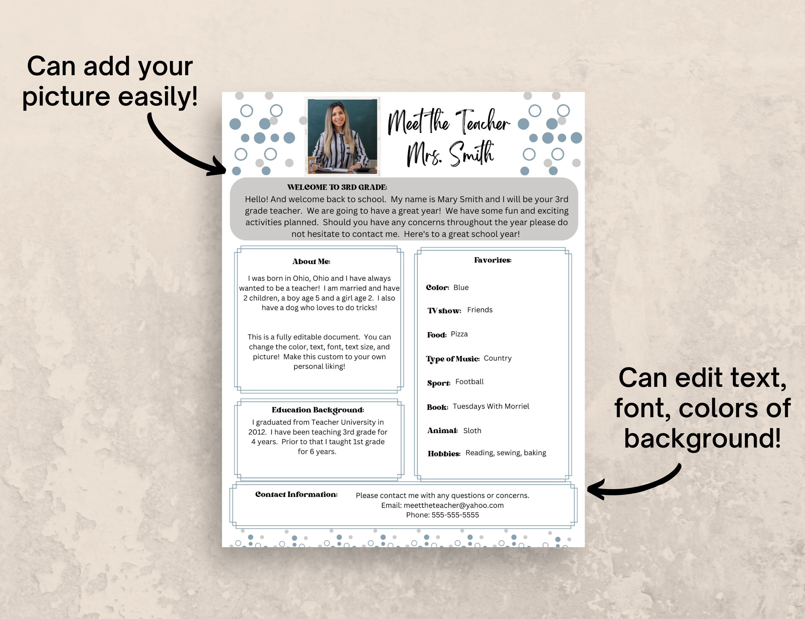 Editable Meet the Teacher Template, Canva Template, All About Me ...