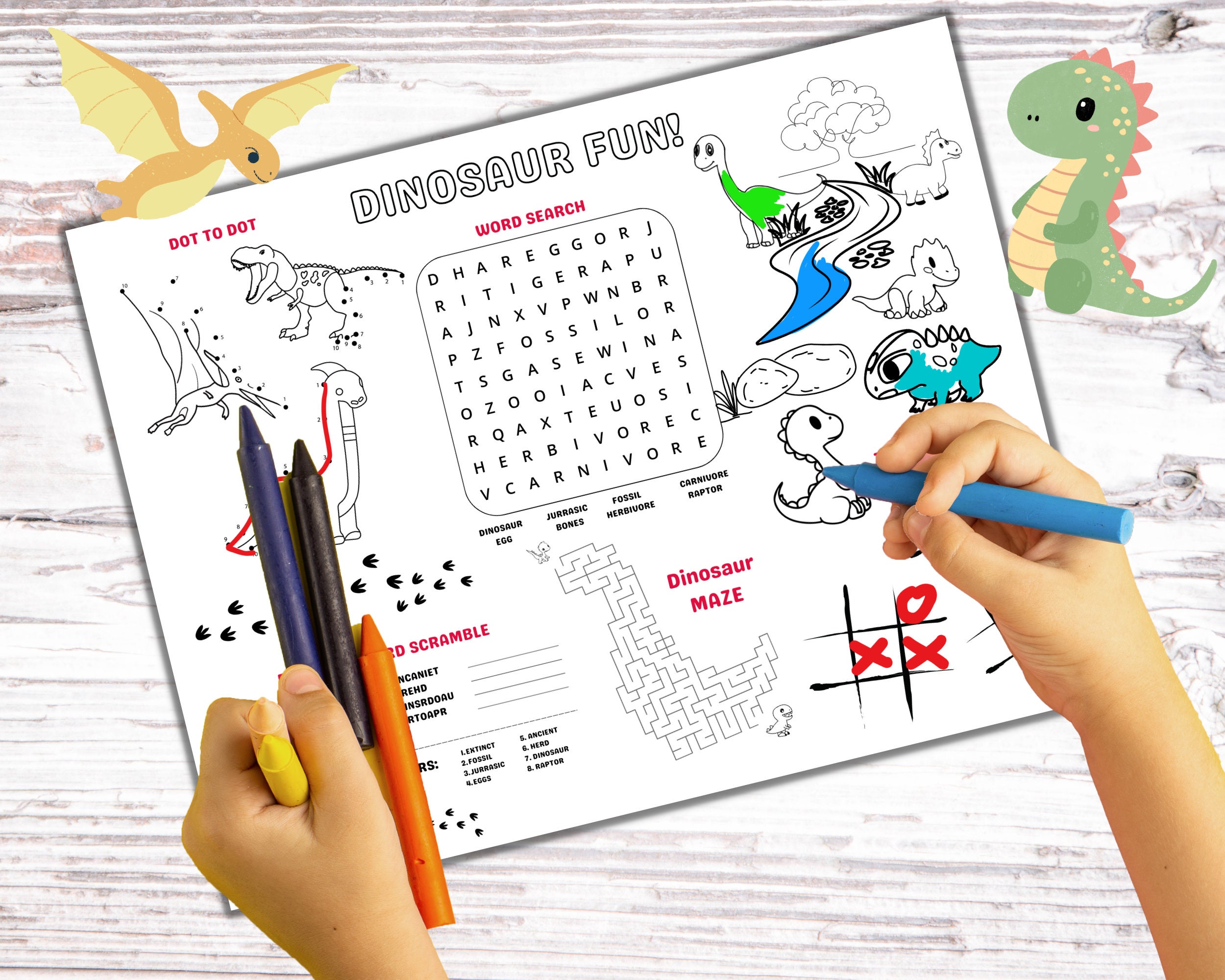 Dino Coloring Page |printable Dinosaur Placemat |dinosaur Activity ...