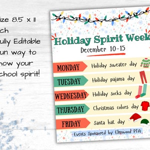 School Spirit Schedule | Spirit Week Schedule | School Pto Pta ...