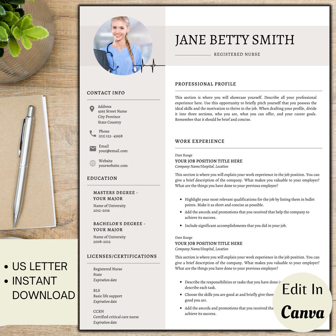 Editable Nurse | Medical Resume Template Cover Letter | Nurse CV ...