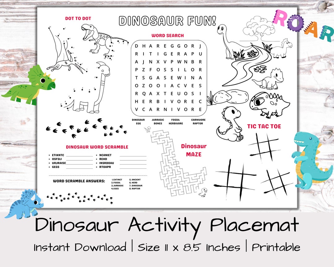 Dino Coloring Page |printable Dinosaur Placemat |dinosaur Activity ...