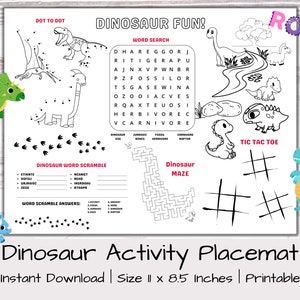 Dino Coloring Page |printable Dinosaur Placemat |dinosaur Activity ...