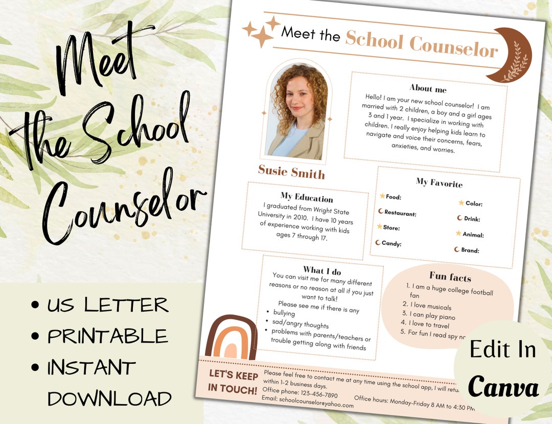 Editable Meet the School Counselor Meet the Teacher Canva - Etsy