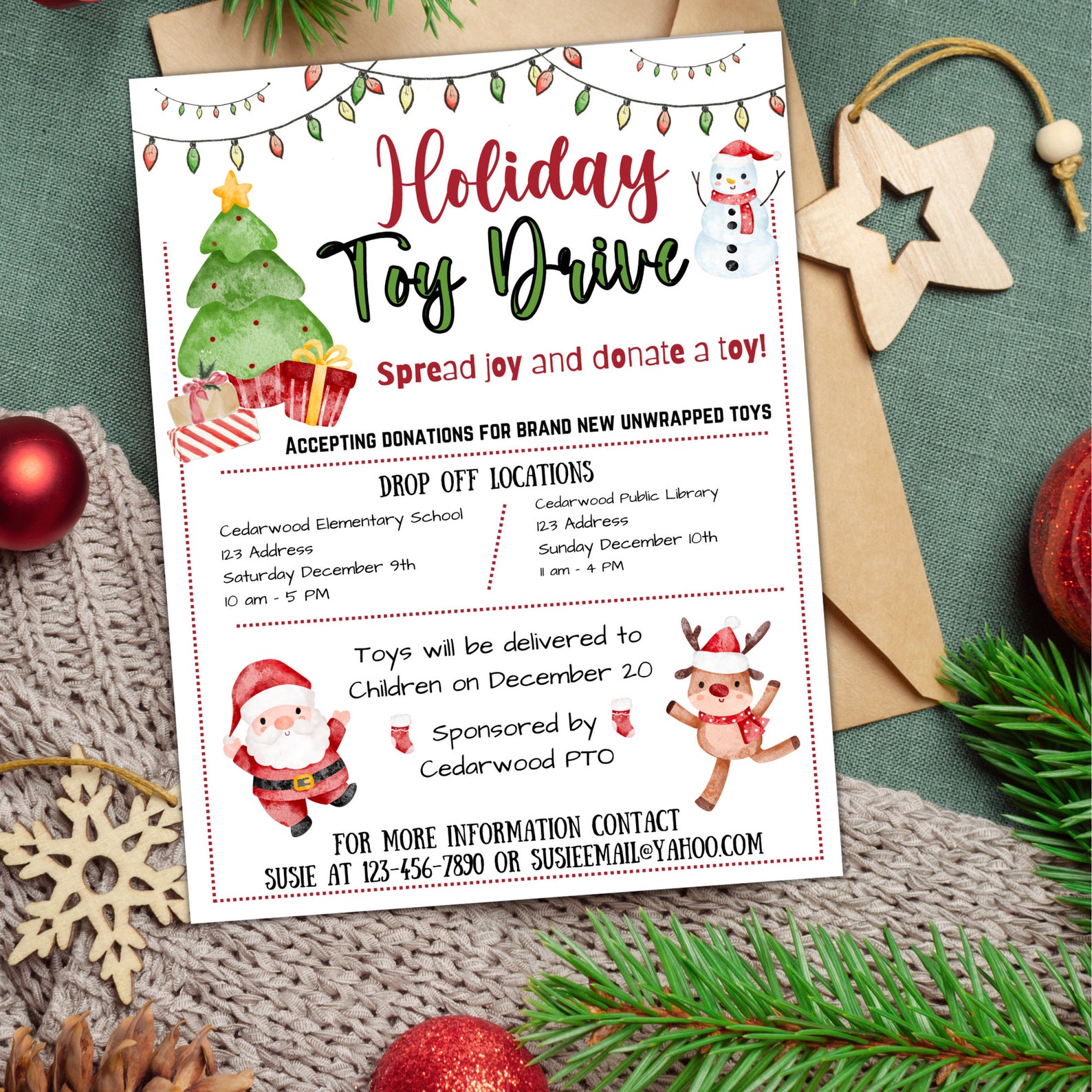 Editable Toy Drive Flyer, Holiday Toy Drive Flyer, Church Christmas ...