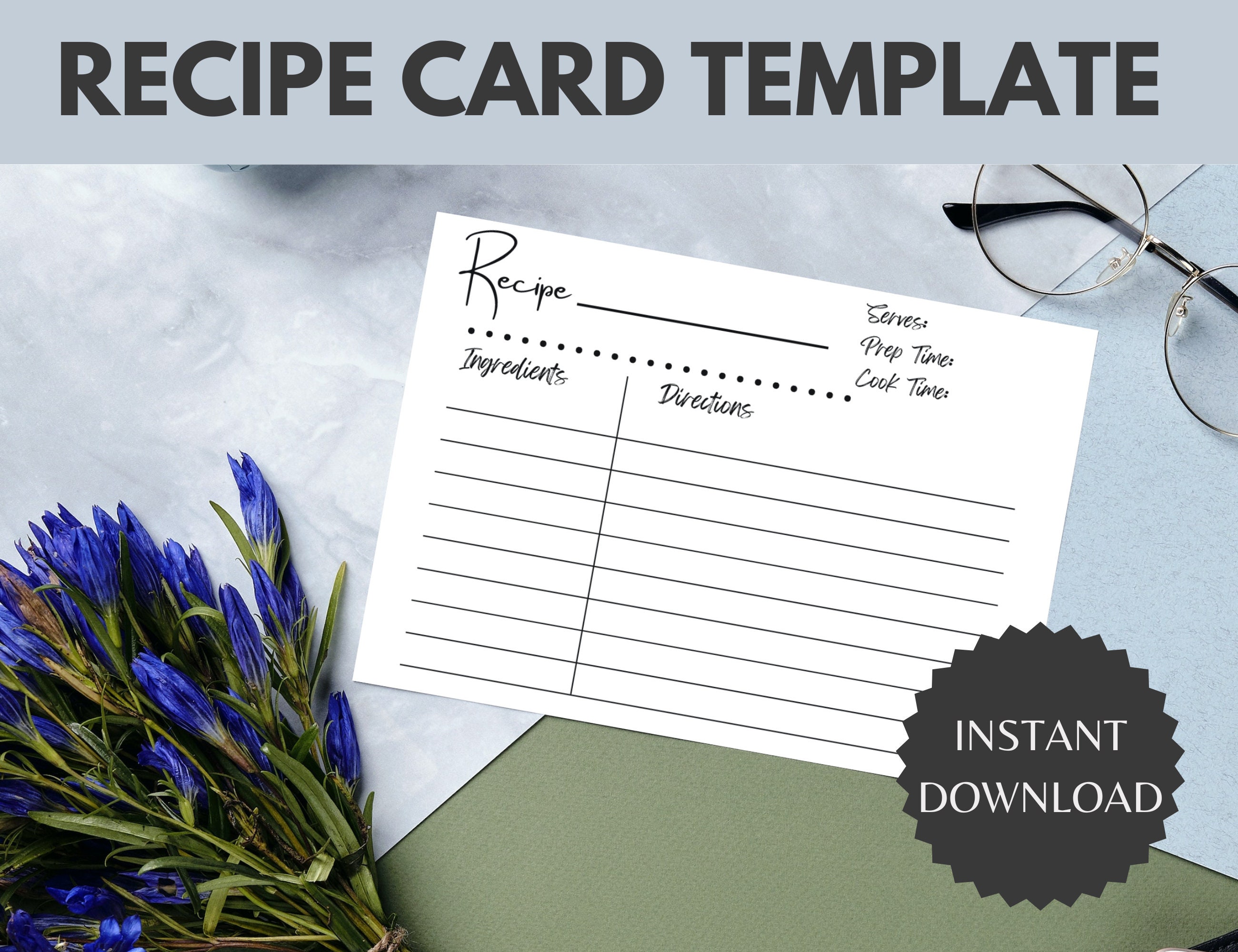 Recipe Card Template, Simple Recipe Card, Minimalist Recipe Card - Etsy