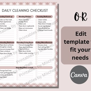Editable Daily Cleaning Checklist, Cleaning Planner, Cleaning Printable ...