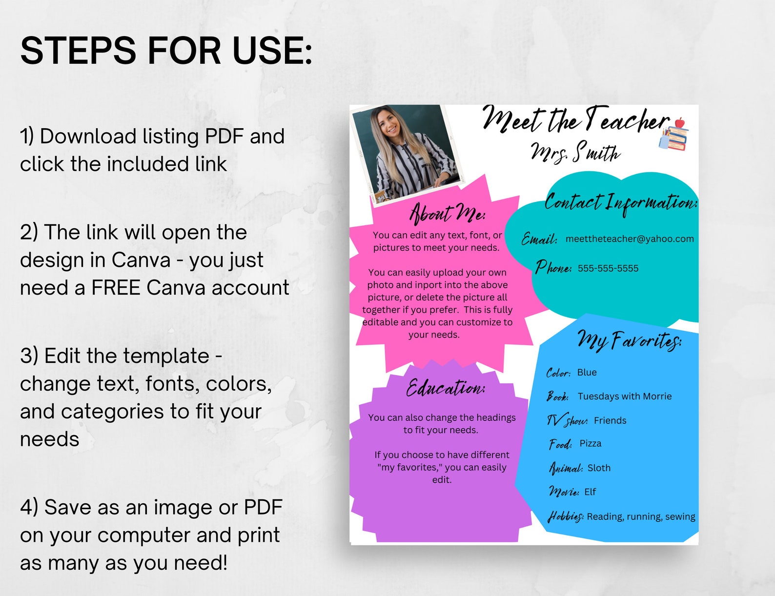 Editable Meet the Teacher Template, Canva Template, All About Me ...