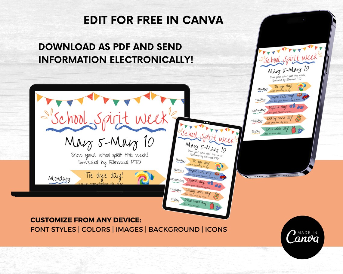 Editable Pto School Spirit Flyer | School Spirit Week | Pta Spirit Week ...