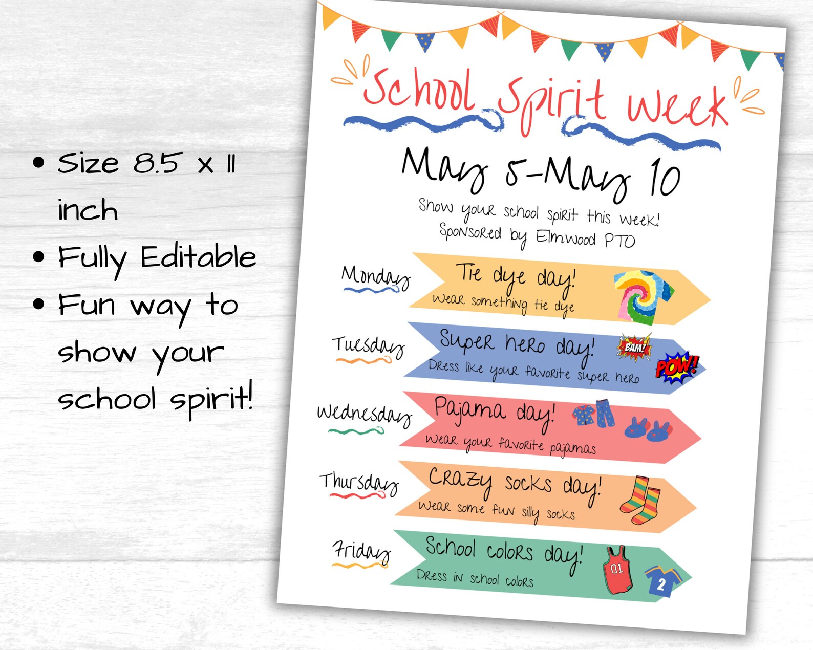 Editable Pto School Spirit Flyer | School Spirit Week | Pta Spirit Week ...