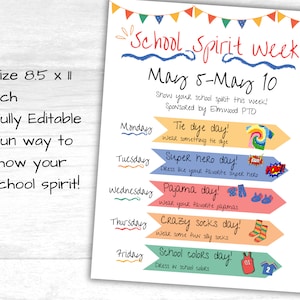Editable Pto School Spirit Flyer | School Spirit Week | Pta Spirit Week ...