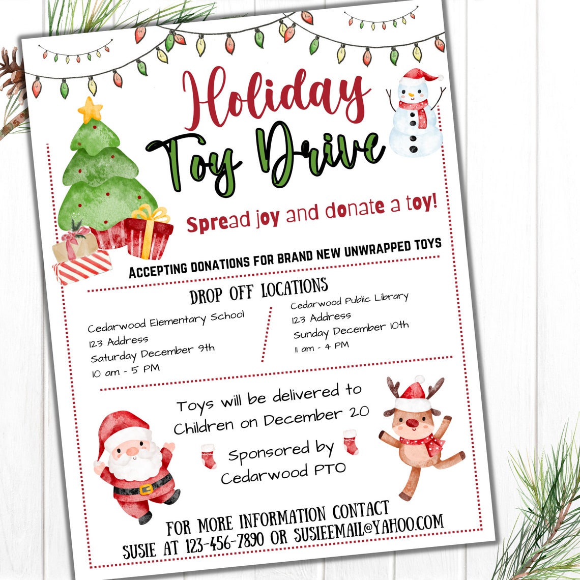 Editable Toy Drive Flyer, Holiday Toy Drive Flyer, Church Christmas ...