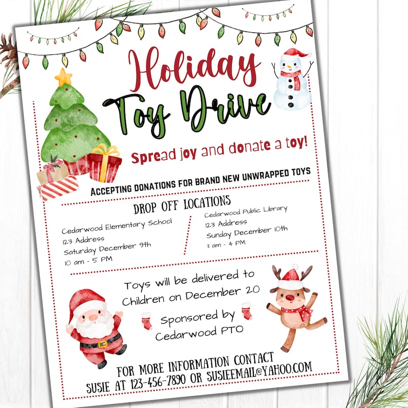 Editable Toy Drive Flyer, Holiday Toy Drive Flyer, Church Christmas ...