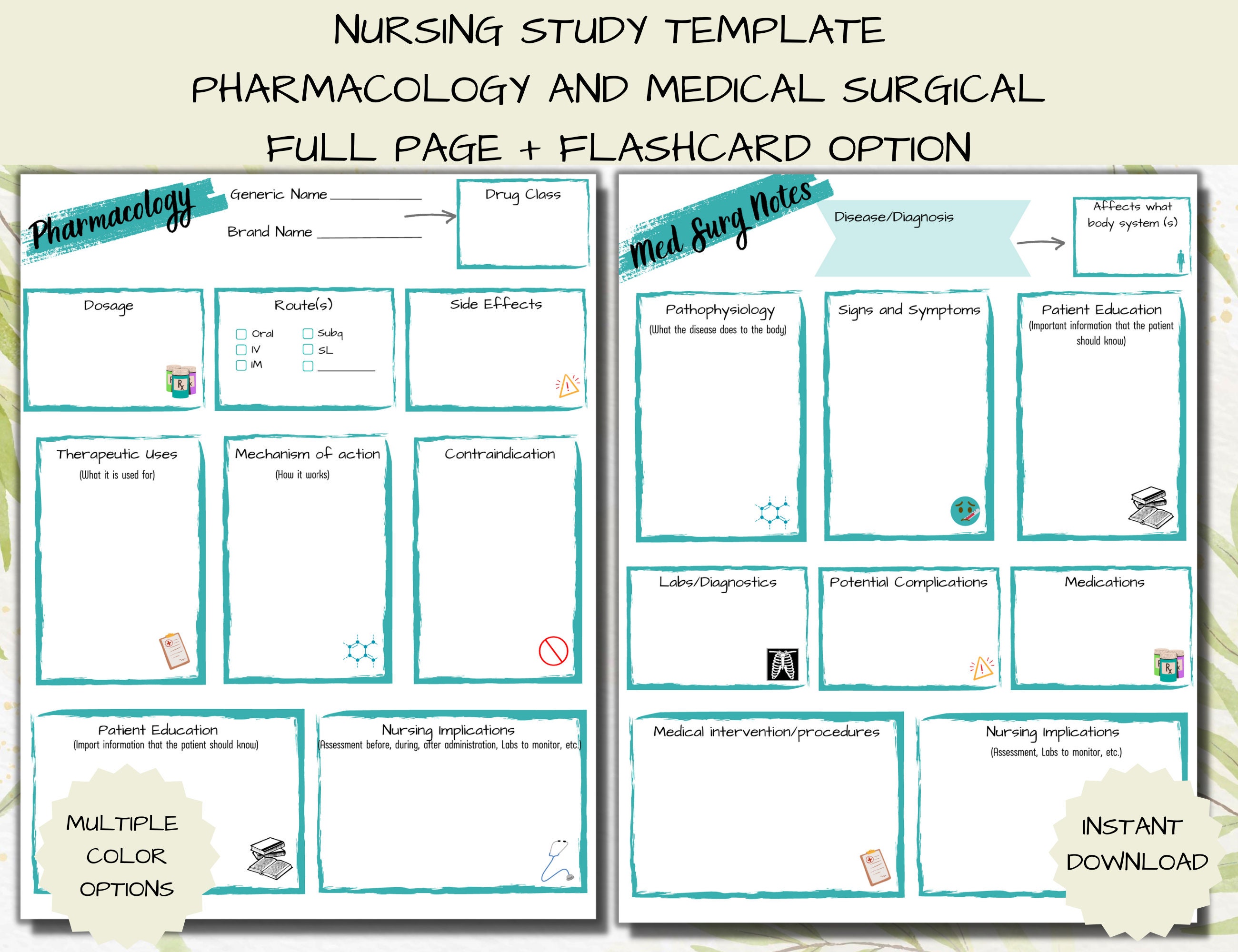 Medical Surgical Study Template, Pharmacology Study Template, Nursing ...