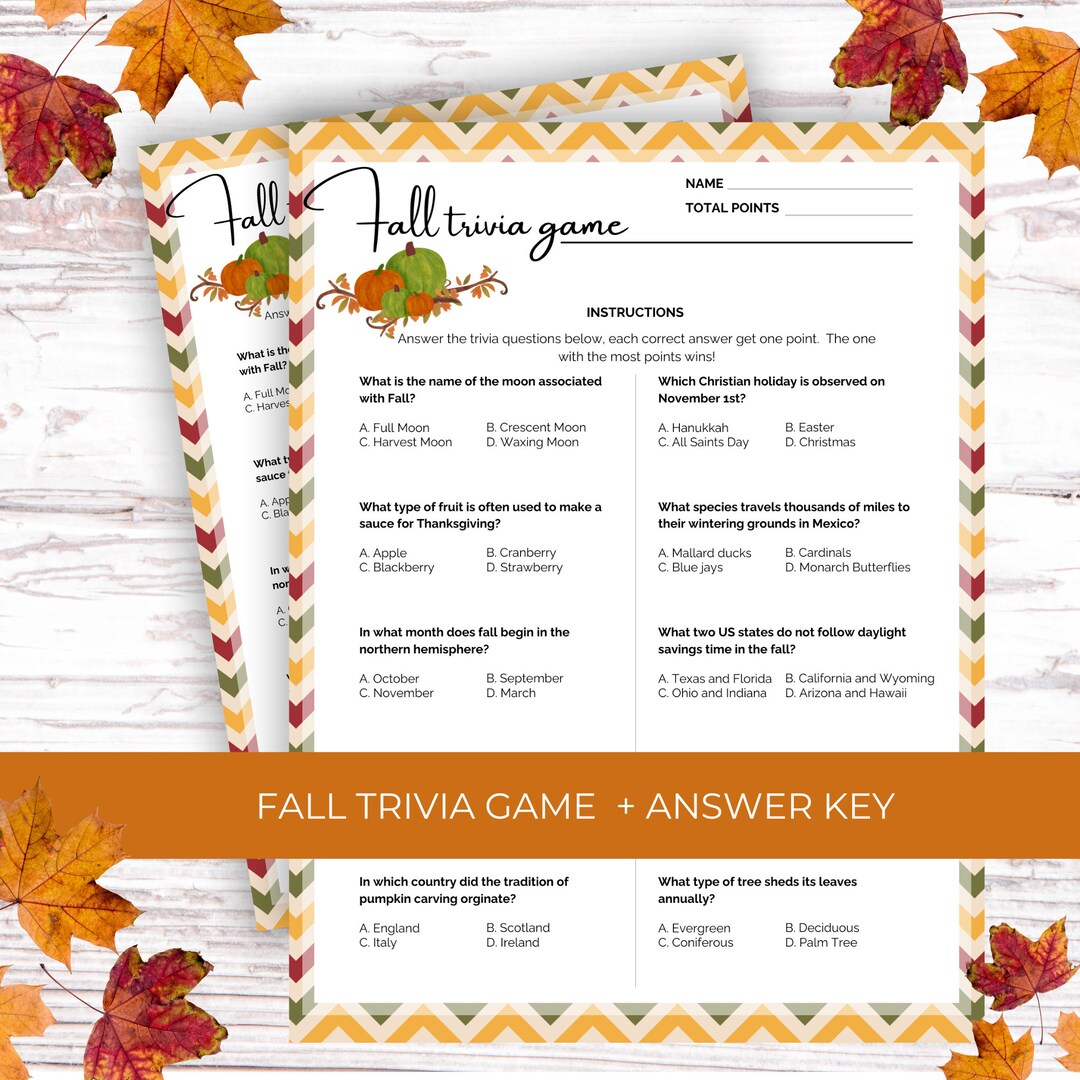 Fall Trivia Game, Autumn Trivia, Fall Party Games, Thanksgiving Games ...
