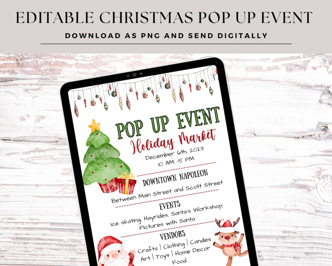 Editable Pop up Shop Flyer, Holiday Sip and Shop, Holiday Market Flyer ...