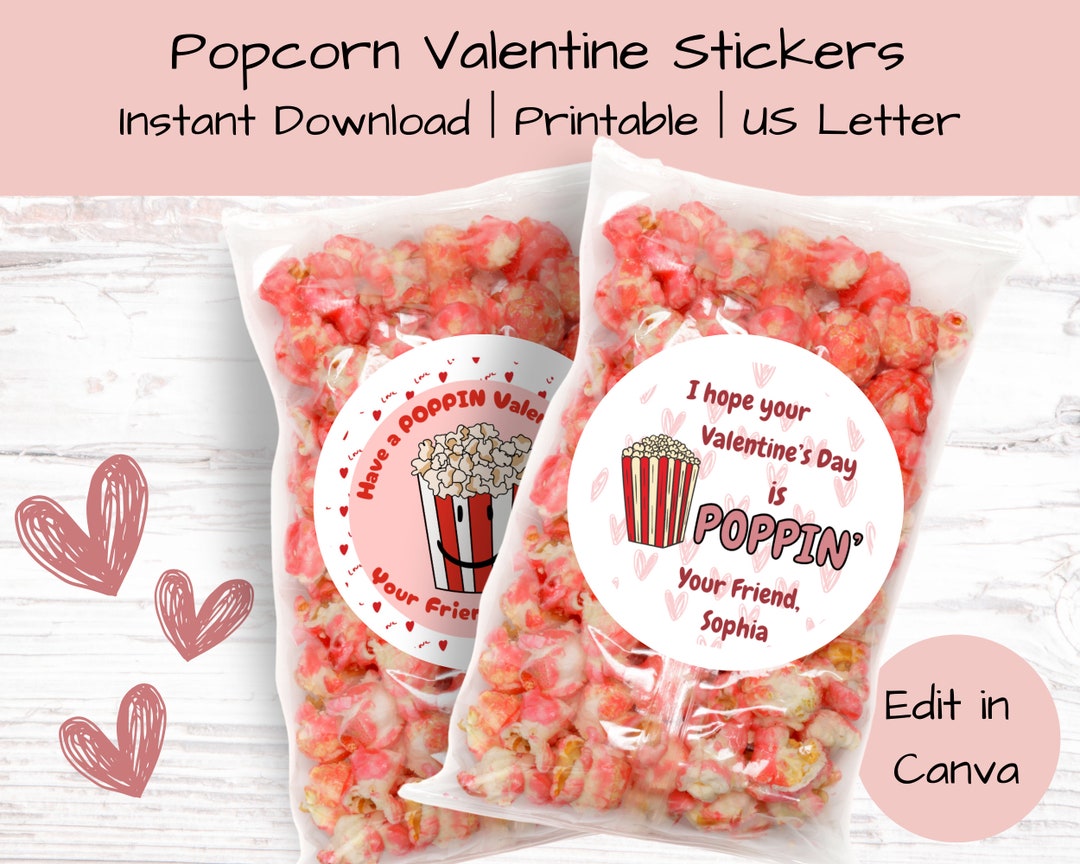 Printable Valentine Popcorn Tag | School Valentine | Valentine Exchange ...