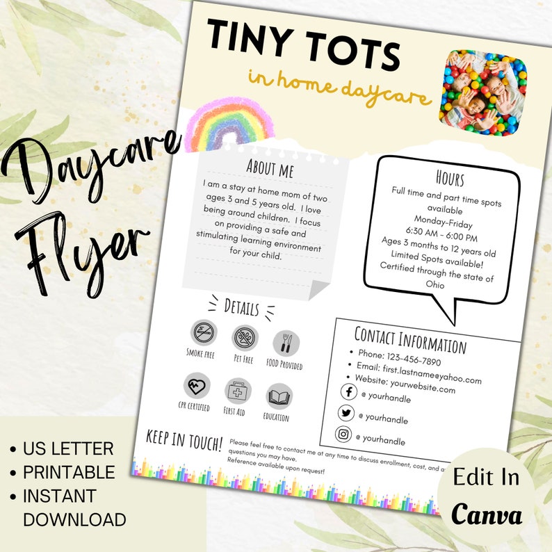 Editable Daycare Flyer, Childcare Flyer, Daycare Forms, Canva Template ...