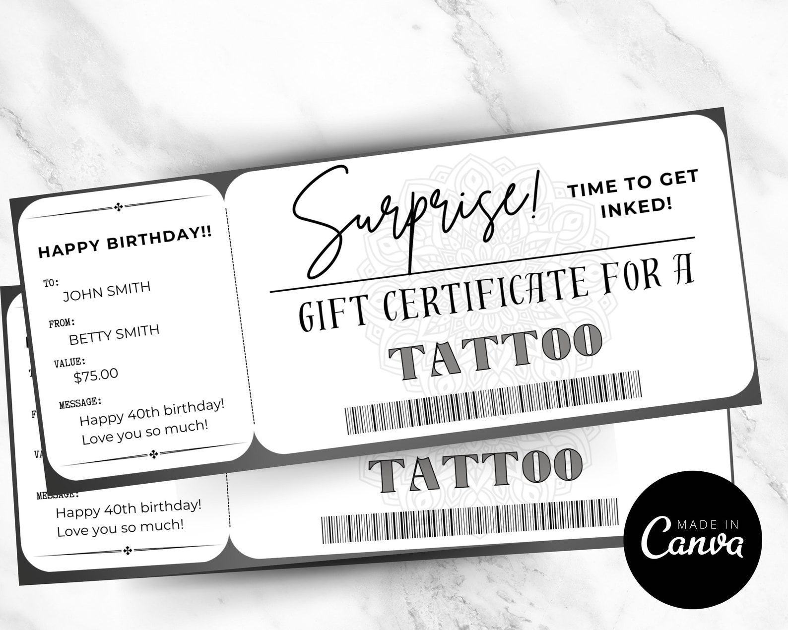 Tattoo Gift Voucher Editable | Tattoo Gift Card | Tattoo Gift ...