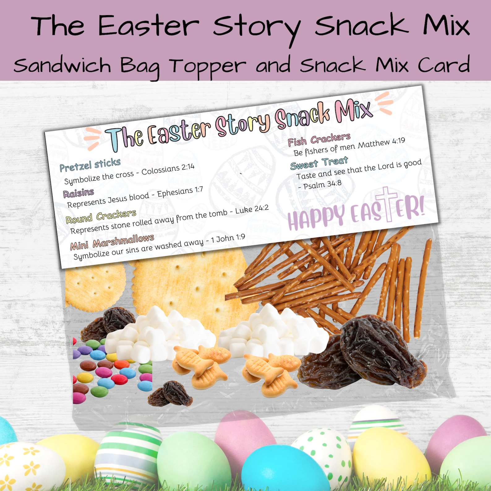 The Easter Story Snack Mix Printable Tag and Bag Topper, Easter Snack ...