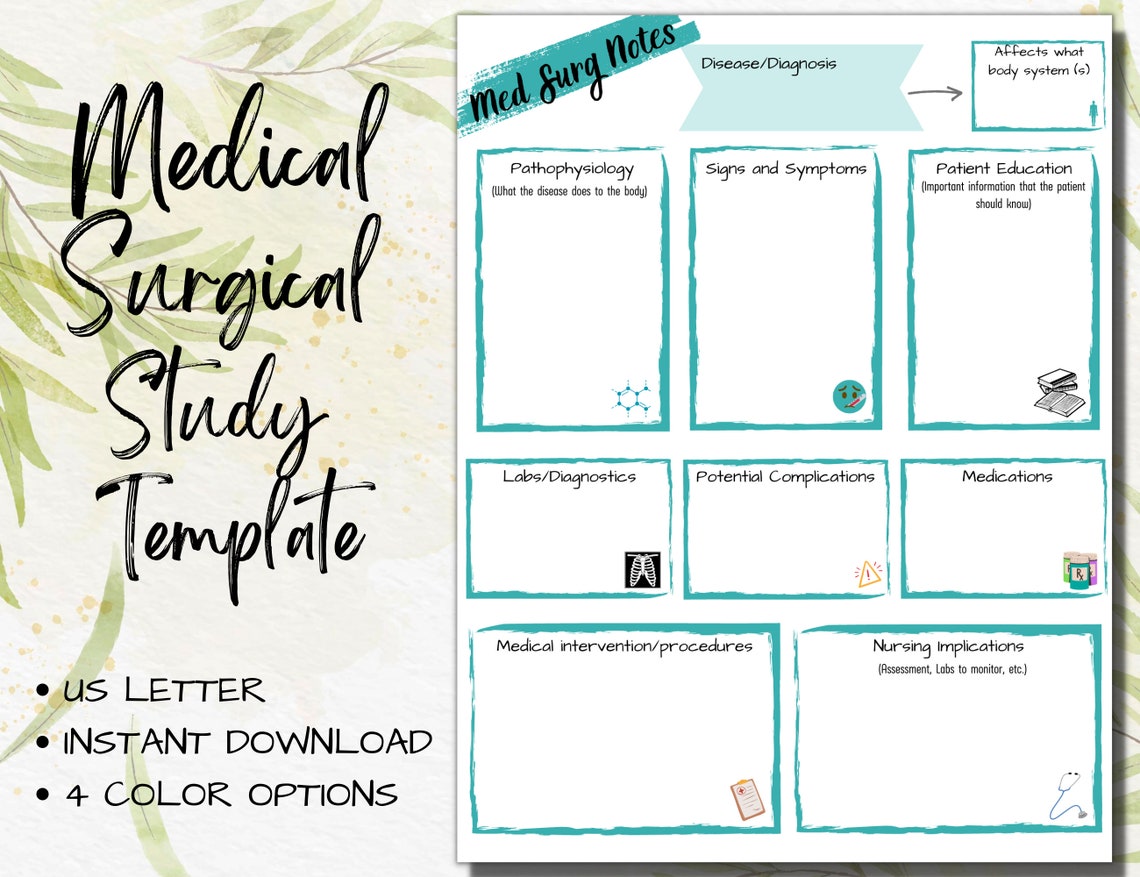 Medical Surgical Study Template, Nursing Notes, Student Nurse Study ...