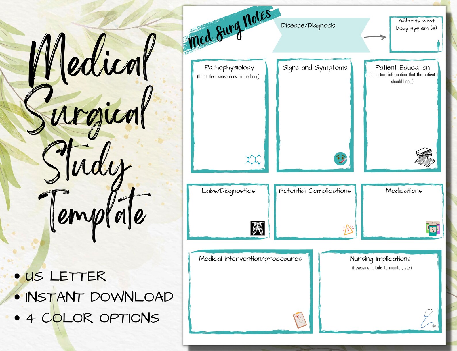 Medical Surgical Study Template, Nursing Notes, Student Nurse Study ...