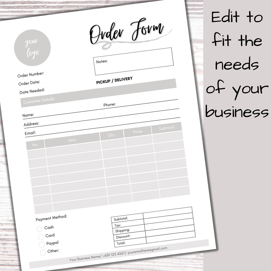 Editable Order Form Template, Canva Template, Simple Order Form ...