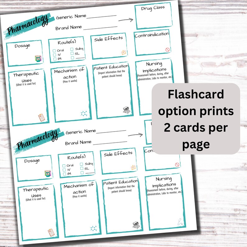Printable Nursing Flashcards, Pharmacology Study Template, Nursing ...