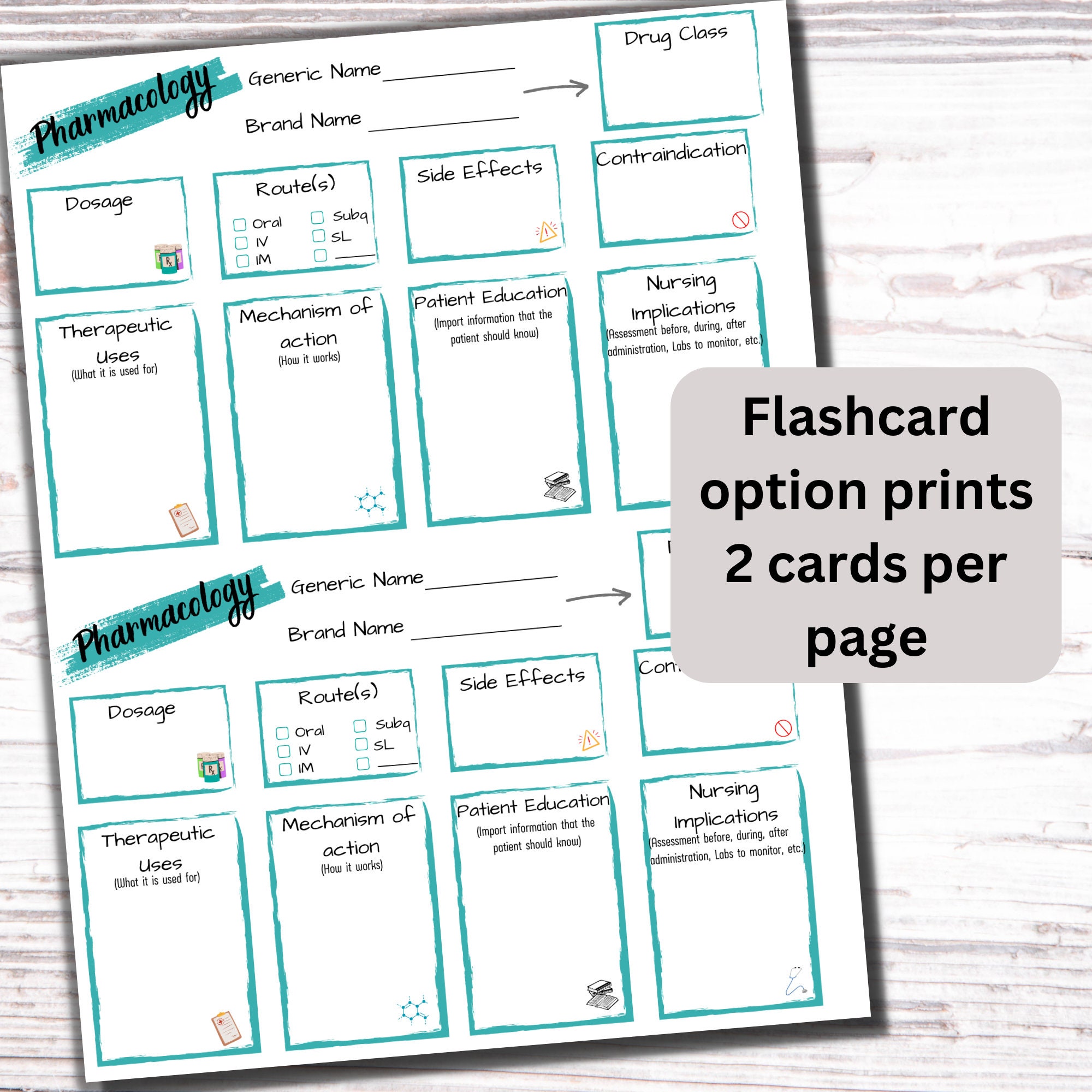 Printable Nursing Flashcards, Pharmacology Study Template, Nursing ...