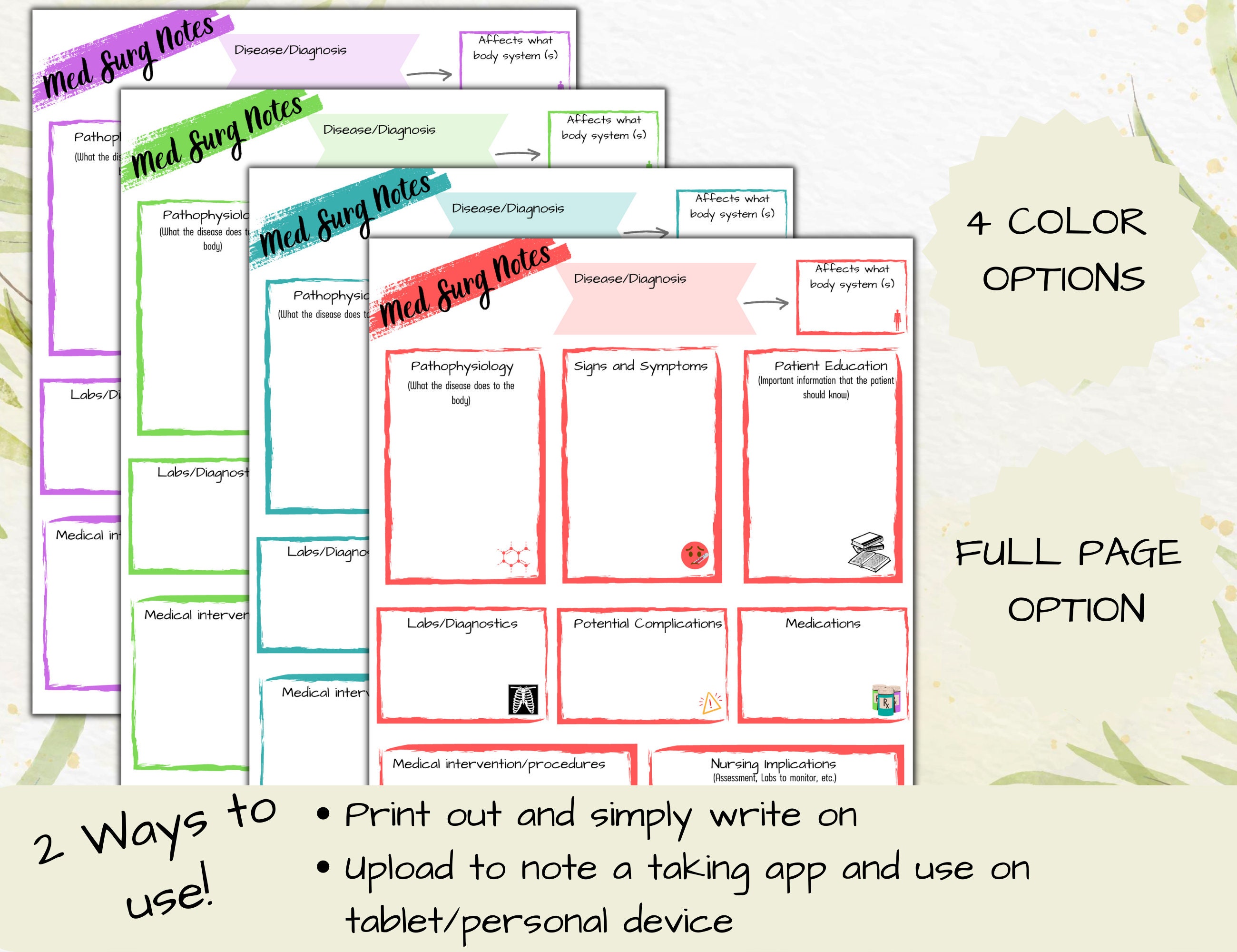 Medical Surgical Study Template, Nursing Notes, Student Nurse Study ...