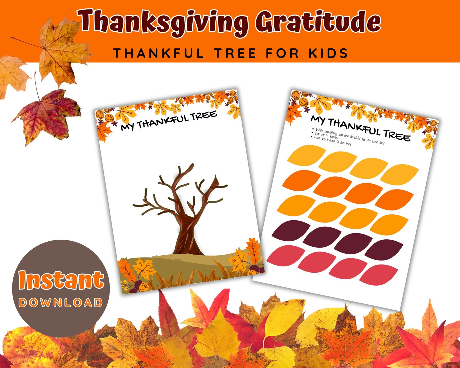 Thankful Tree Cut and Paste Instant Download Thanksgiving Craft Kids ...