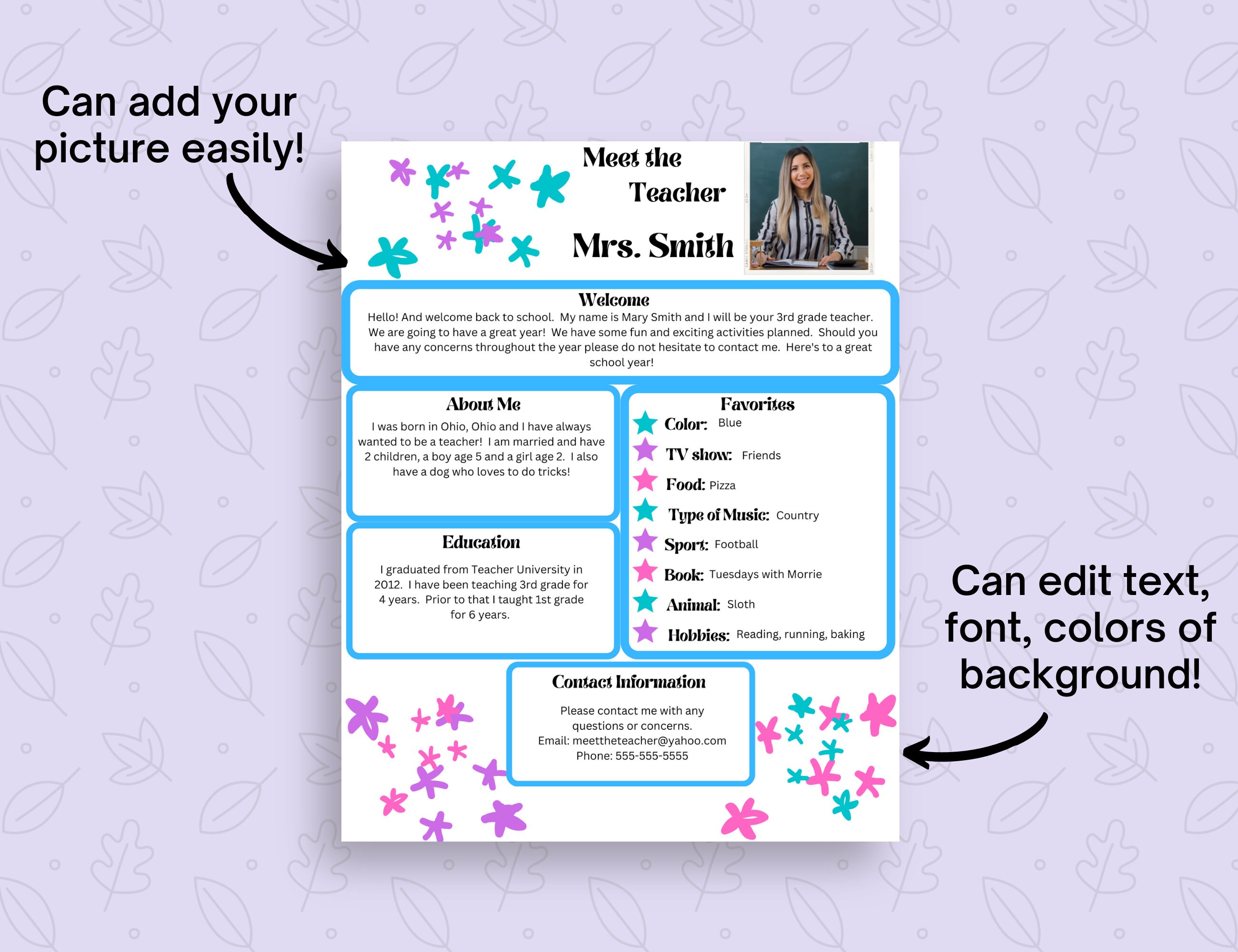 Editable Meet the Teacher Template, Canva Template, All About Me ...