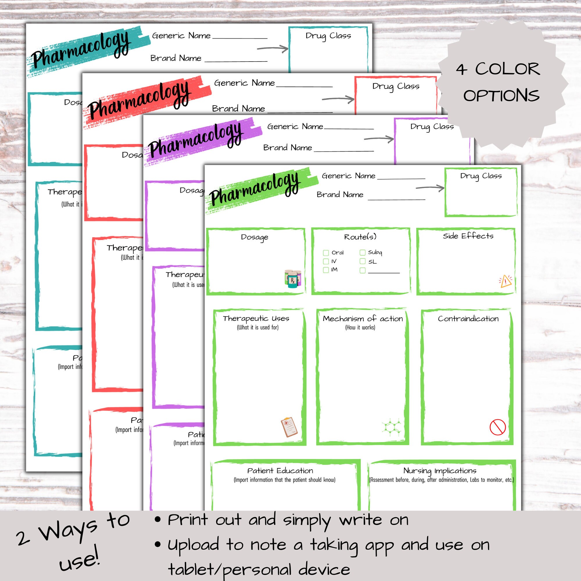Printable Pharmacology Study Template, Nursing School Pharmacology ...