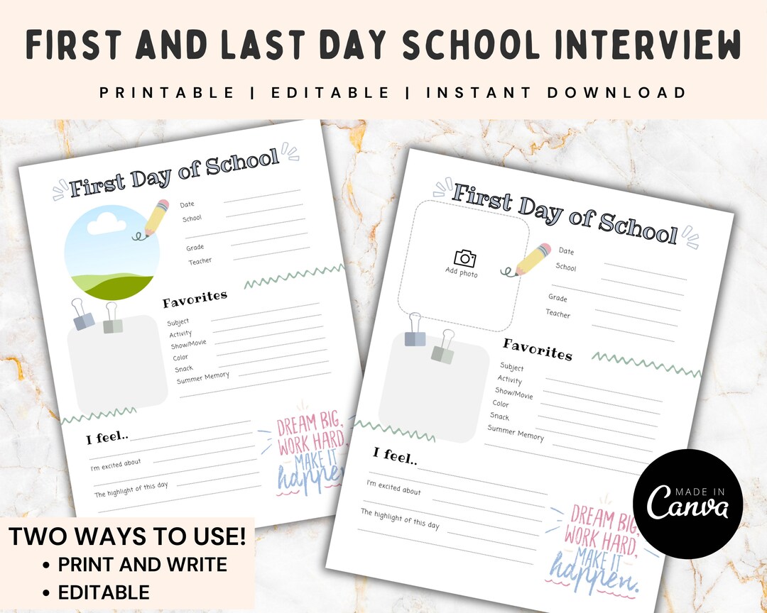 First Day of School Interview | All About Me | School File Organization ...