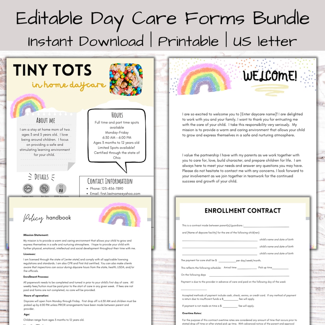 Editable Daycare Forms Bundle, Home Daycare Starter Kit, Childcare ...