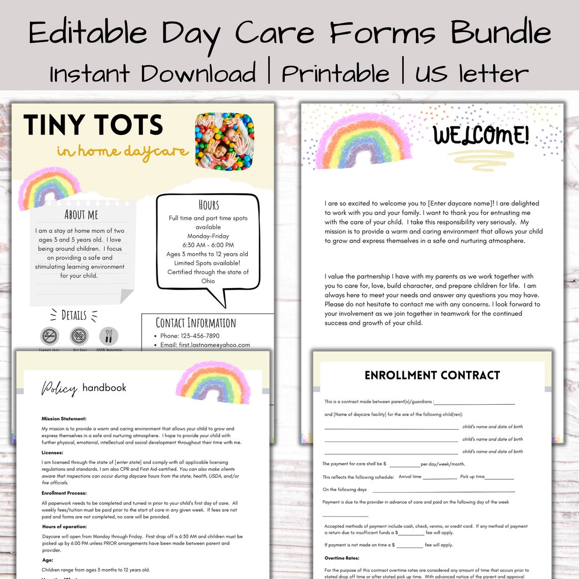 Editable Daycare Forms Bundle, Home Daycare Starter Kit, Childcare ...