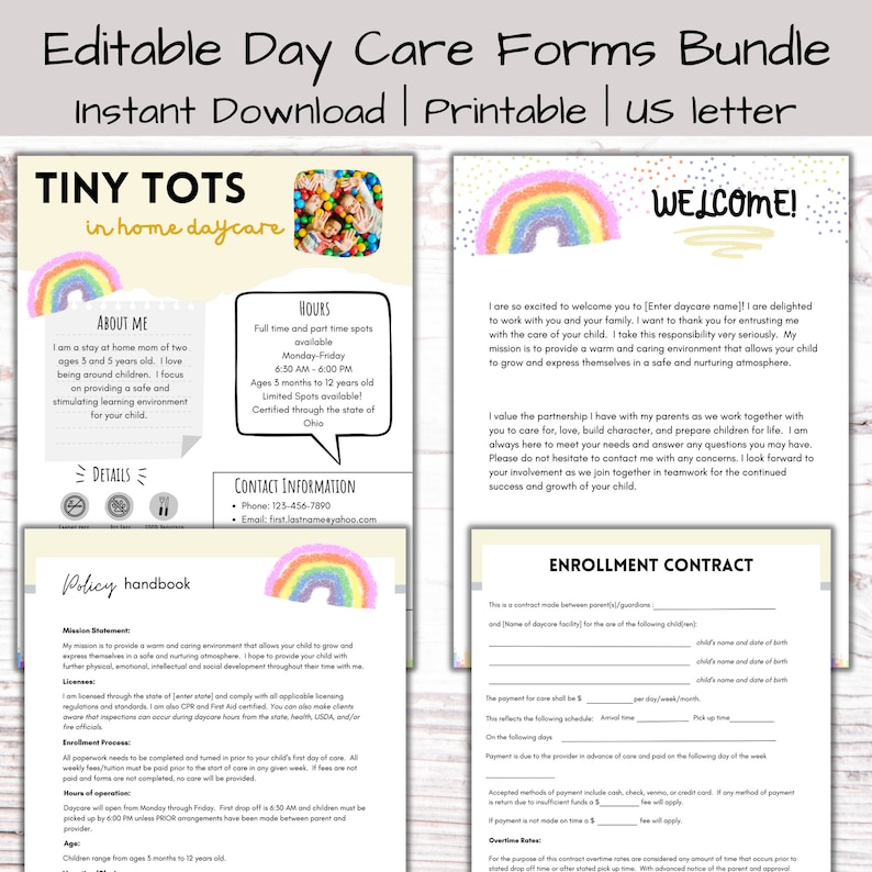 Editable Daycare Forms Bundle, Home Daycare Starter Kit, Childcare ...