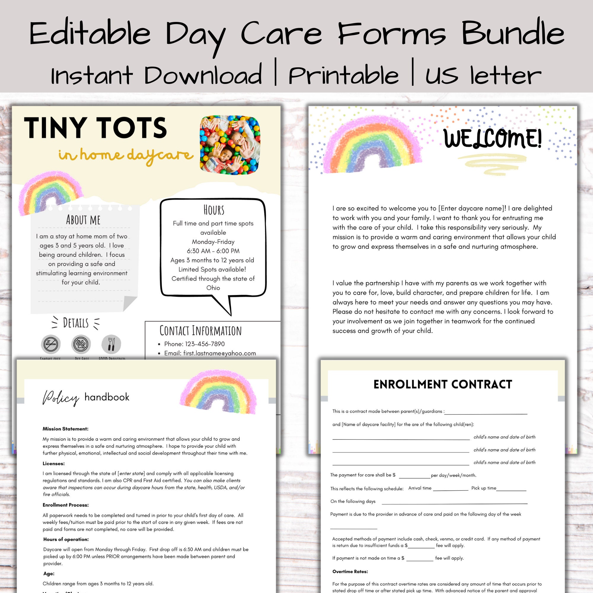 Editable Daycare Forms Bundle, Home Daycare Starter Kit, Childcare ...